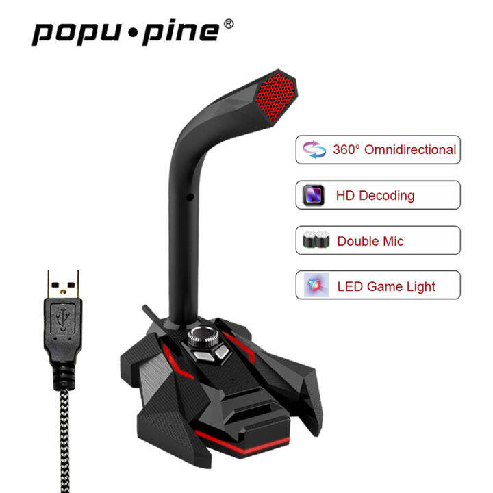 Dual Mic Led Dynamic Wired Microphone 5V DC USB Studio Gaming 360 ...