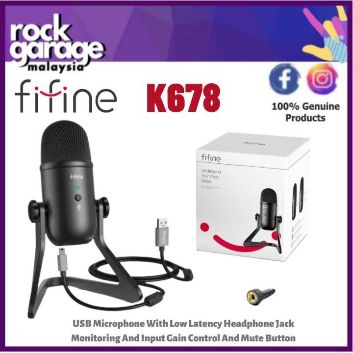 FIFINE K678 USB Microphone w/Low-Latency Headphone Jack, Monitoring & Input Gain Control & Mute ...