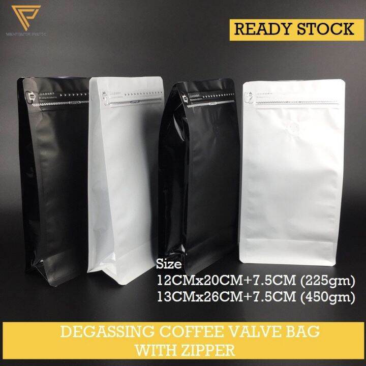 20PCS Matte Flat Bottom Coffee Valve Bag - 1 Way Gas Valve 黑色咖啡气阀拉链平底袋 ...