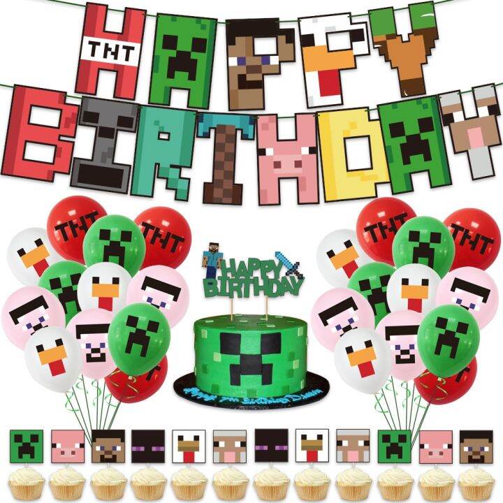 Minecraft Minecraft Pull Flag Balloon Cake Insert Set Pixel Game Theme ...