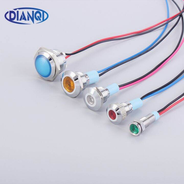 6mm 8mm 10mm 12mm 16mm Metal LED Warning indicator light Waterproof IP67 Signal Lamp Pilot Wires ...