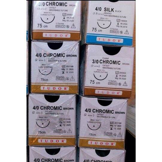 Chromic Surgical Sutures 12's/Box ( Round & Cutting ) ( 1.0 / 2.0 / 3.0 ...