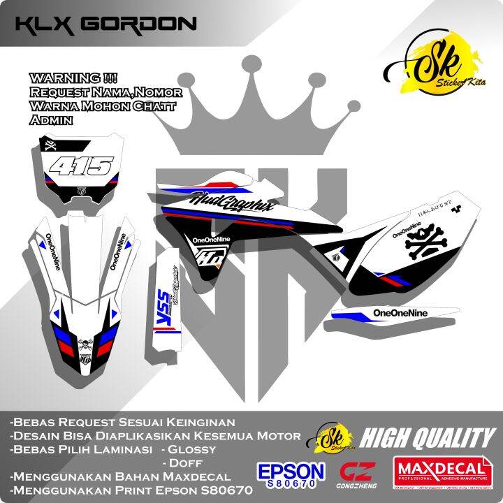 0387 DECAL STICKER FULLBODY MOTOR KLX GORDON DESAIN ONE ONE NINE KEREN ...