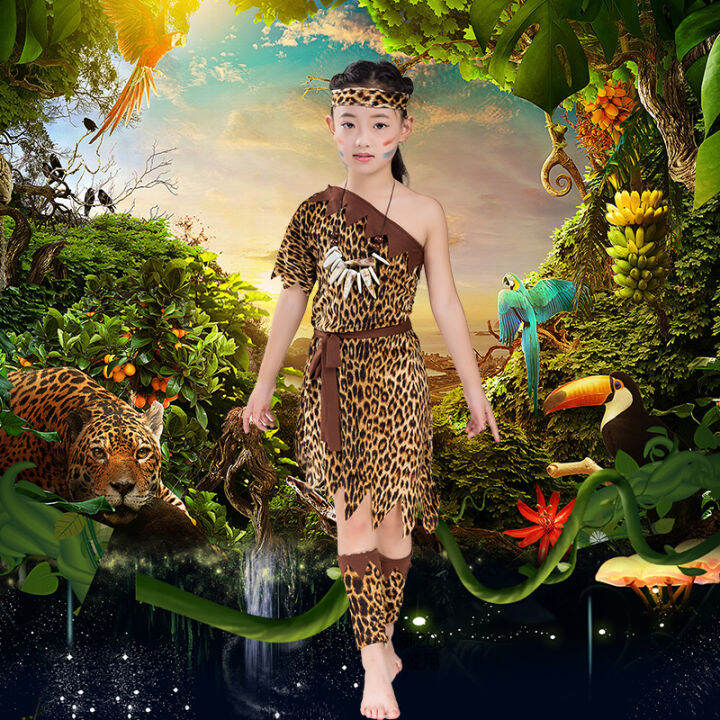 Children hunter leopard print African savage Indian primitive dance ...