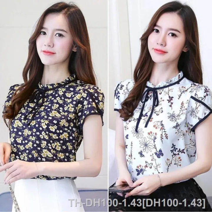 ﹉ﺴ DH100-1.43 เสื้อชีฟองพิมพ์ลายดอกไม้สไตล์เกาหลี | Lazada.co.th