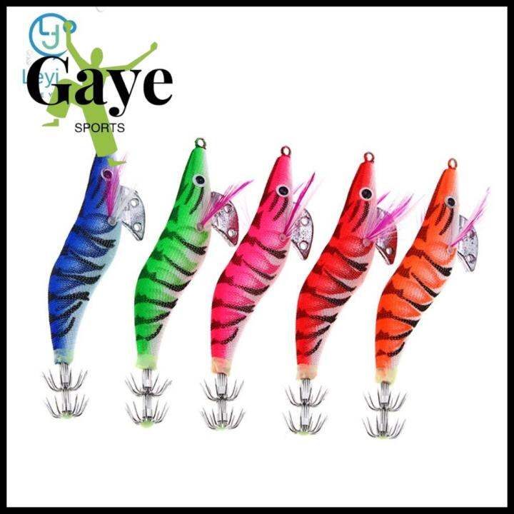 GS 5 buah alat pancing kait cumi, jig pemberat timah kayu udang umpan ...