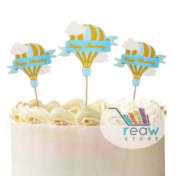 Cake Topper Hiasan Kue Karton Happy Birthday Awan Balon Udara | Lazada ...