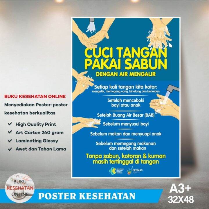 Poster Kesehatan Cuci Tangan Pakai Sabun Dengan Air Mengalir - GLOSSY ...