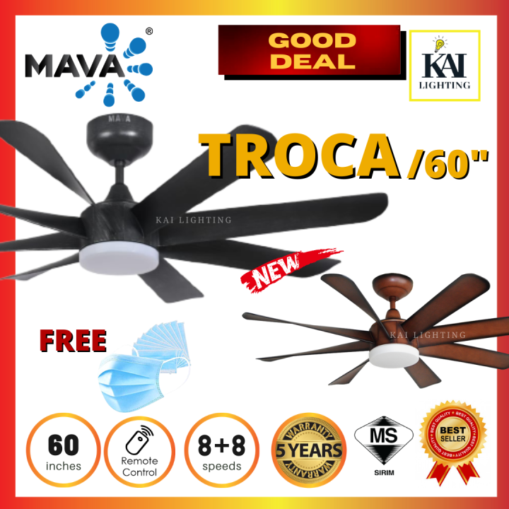 [NEW] MAVA TROCA 8 Blades DC Motor 6 Speed Ceiling Fan with Light ...