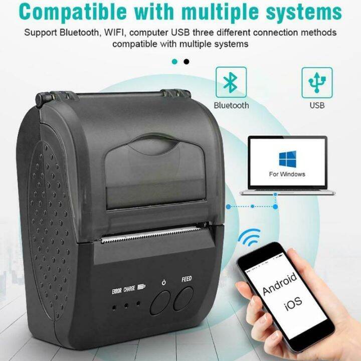 58MM Portable Printer USB Bluetooth 4.0 Receipt Thermal Printer ESC/POS Printer for Android IOS ...