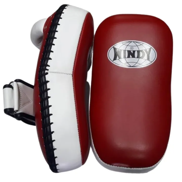 Windy Kick Curved pads KP-8 Black-Red Genuine Leather For training Muay ...