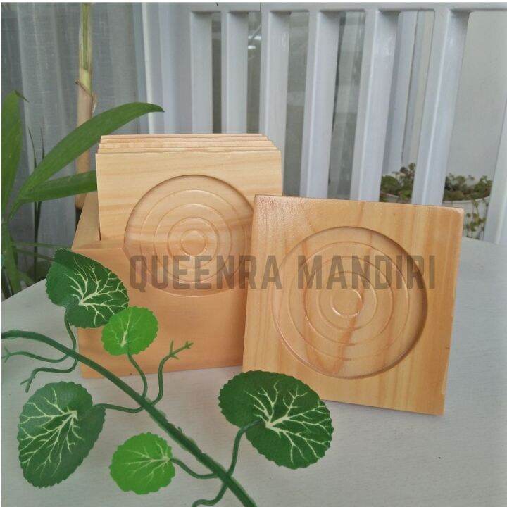 Tatakan Gelas Mug Kayu Pinus Isi 6 Queenra Madiri | Lazada Indonesia