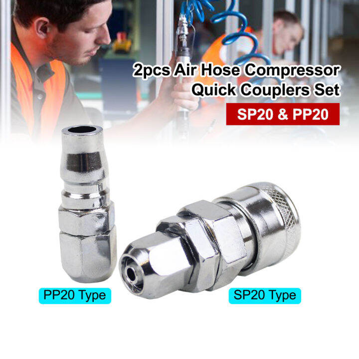 Air Hose Compressor Quick Couplers Set 2pcs SP20 PP20 Push-in Connector ...