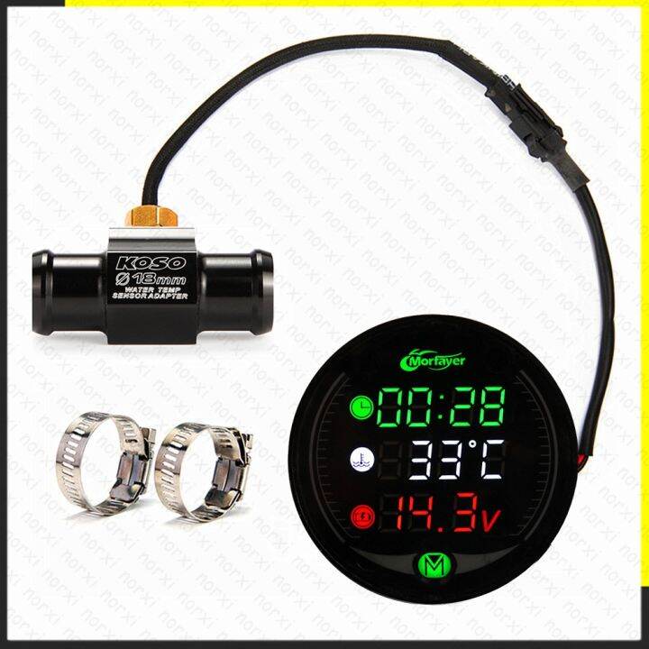 Motorcycle KOSO Water Temperature Voltage Meter Time Clock usb Voltmeter Thermometer 5 in 1 ...