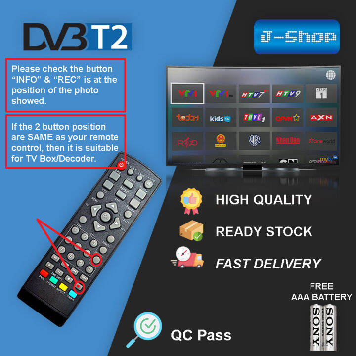 (FREE Battery) DVB T2 Remote Control DVB S2 (TYPE C) MEGOGO MYTV ...