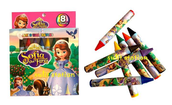 8pcs PRINCESS SOFIA THE FIRST JUMBO TRAINING CREATIVE LEARNING ART CRAFT COLORING COLOR CRAYONS ...