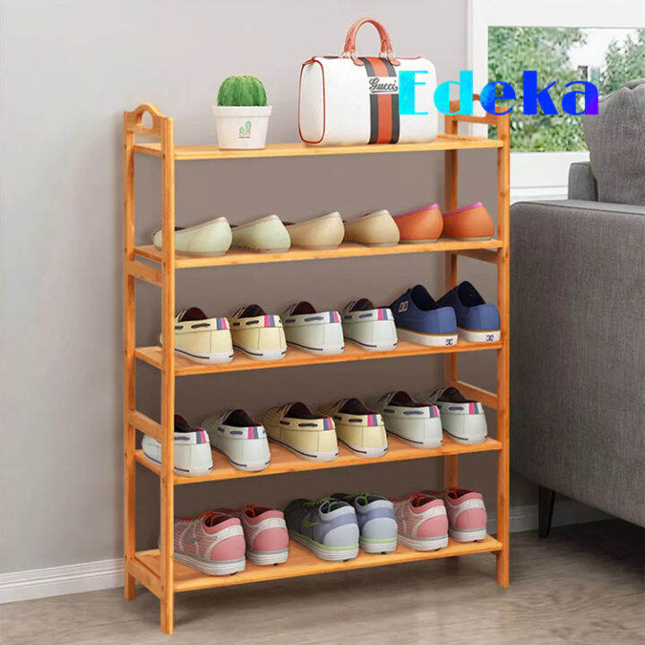 5 Layer Storage Rack Free Standing Natural Bamboo Multi-function Shoe ...