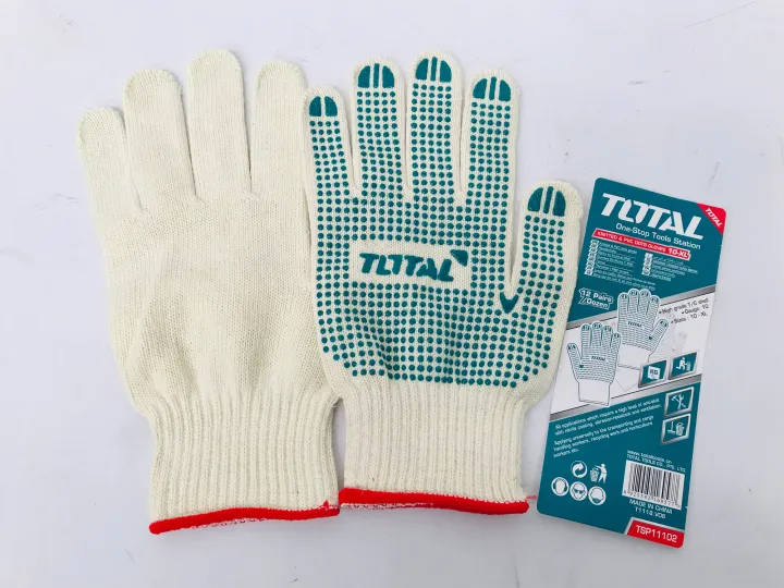 TOTAL 🇹🇭 ถุงมือผ้า TSP11102 คอตตอน กันลื่น 6 ขีด ( Knitted & PVC dots ...
