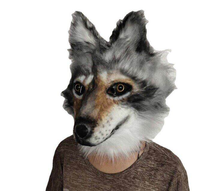 Realistic Wolf Mask Halloween Party Costume Cosplay Plush Beast Suit ...