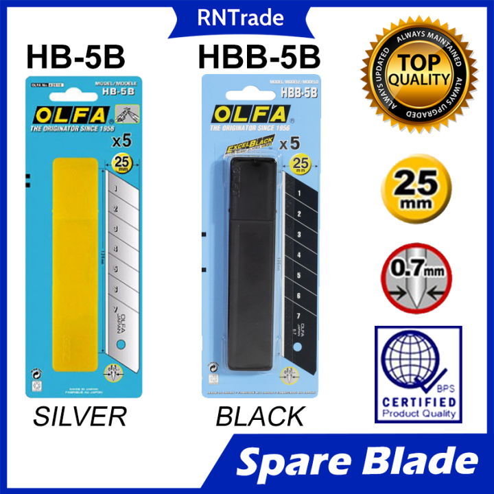 OLFA Spare Blade HB-5B HBB-5B 25mm Snap-Off Silver Blade / Black Blade 5-Pack Fit for Olfa H-1 ...