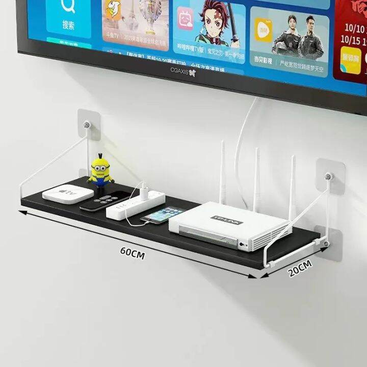 Wall mounted shelves no punching rack TV set-top box storage rack WiFi ...