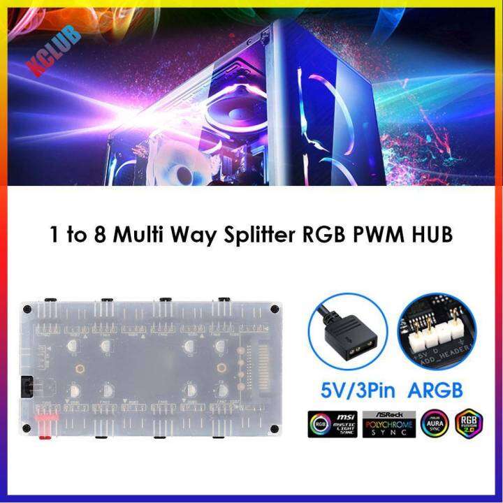 5V/3 Pin ARGB 4 Pin Fan PWM HUB 1 To 8 Ports Splitter for PC ...