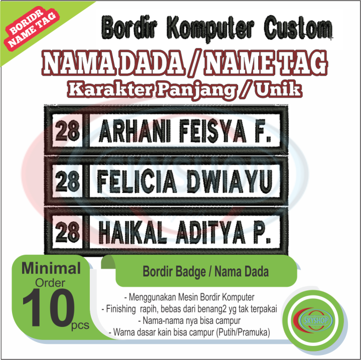 Bordir Custom Nama Dada Name Tag Papan Nama Bordir Komputer Unik ...
