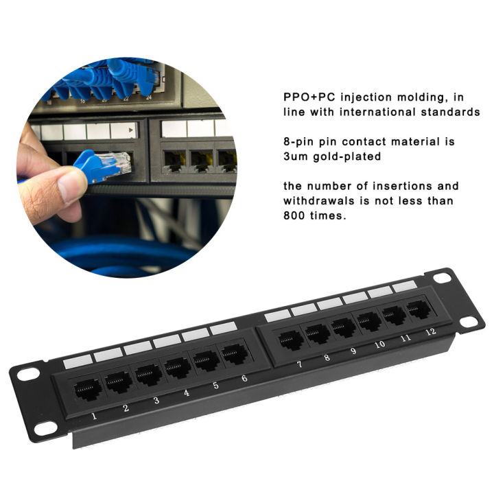 RJ45 Network Patch Panel UTP Patch Panel CAT6A Cable Rack, 12Port Cable ...