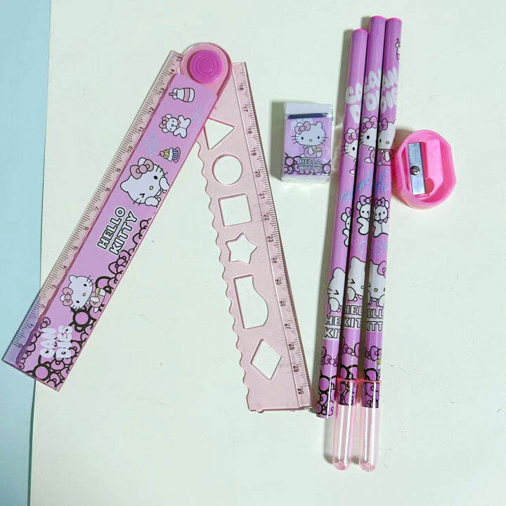 8PCS/set Sanrio stationery set pecil ruler eraser pencil sharpener ...