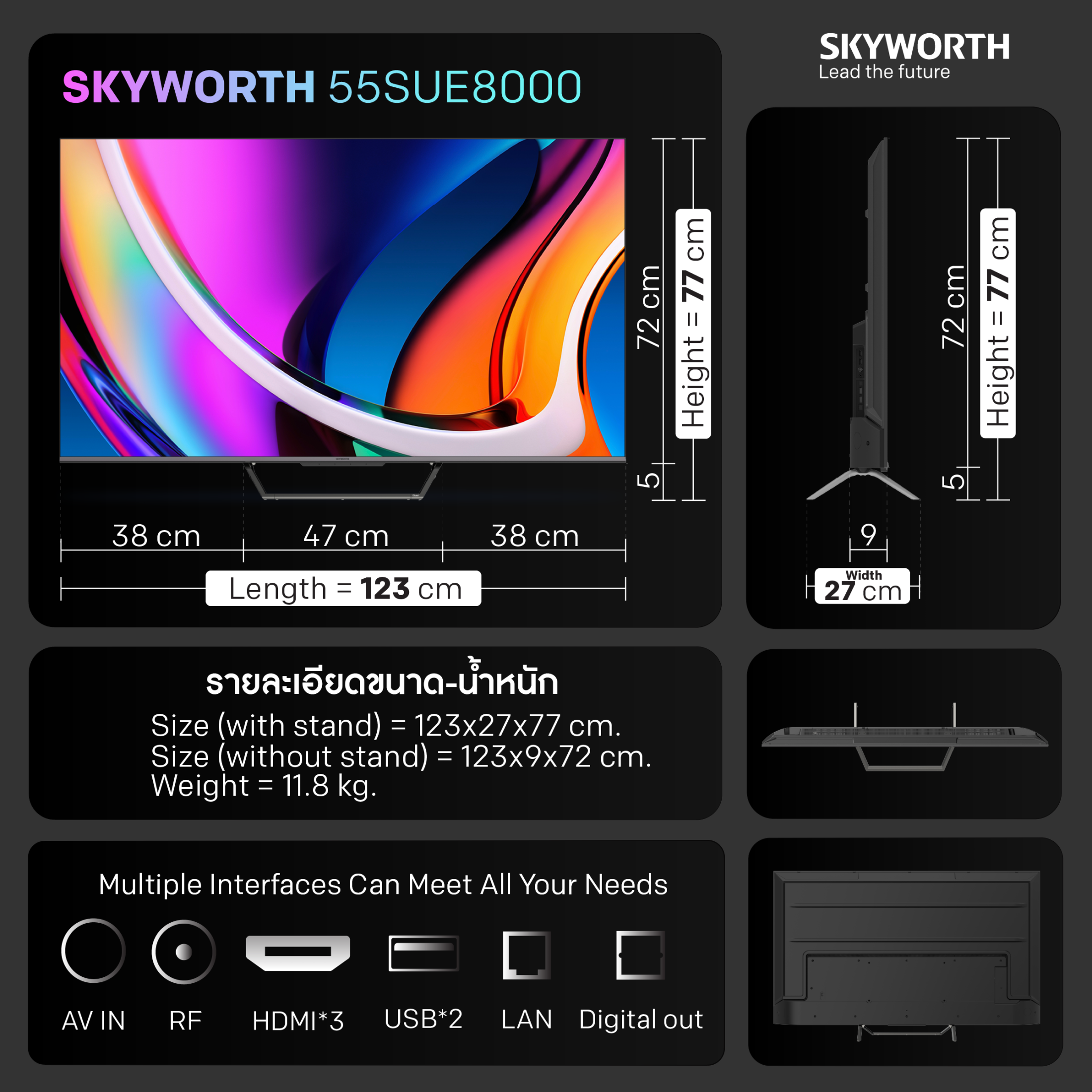 [รับประกัน3ปี+ส่งฟรี] NEW QLED กูเกิลทีวี SKYWORTH 55 นิ้ว UHD 3840x2160 Google TV QLED Plus ...