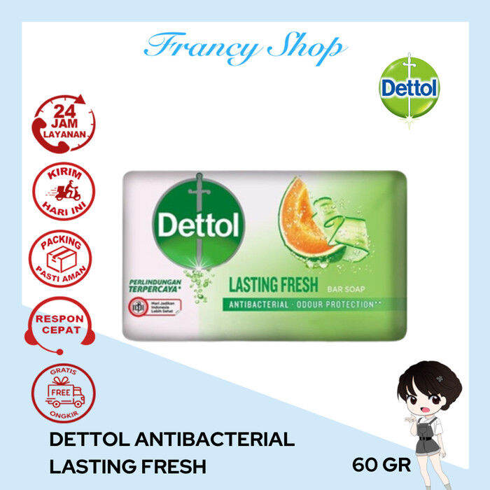 Dettol Lasting Fresh Bar Soap Antibacterial Sabun Mandi Batang 60 gr ...
