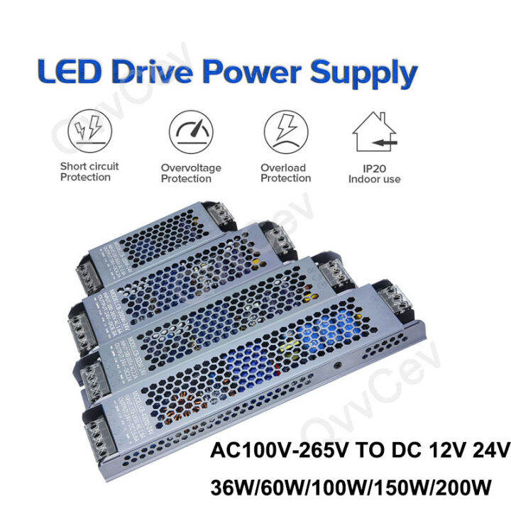 AC110 220v to DC 12V 24V LED Strips Driver Power Supply Lighting Transformers Adapter Switch 36W ...