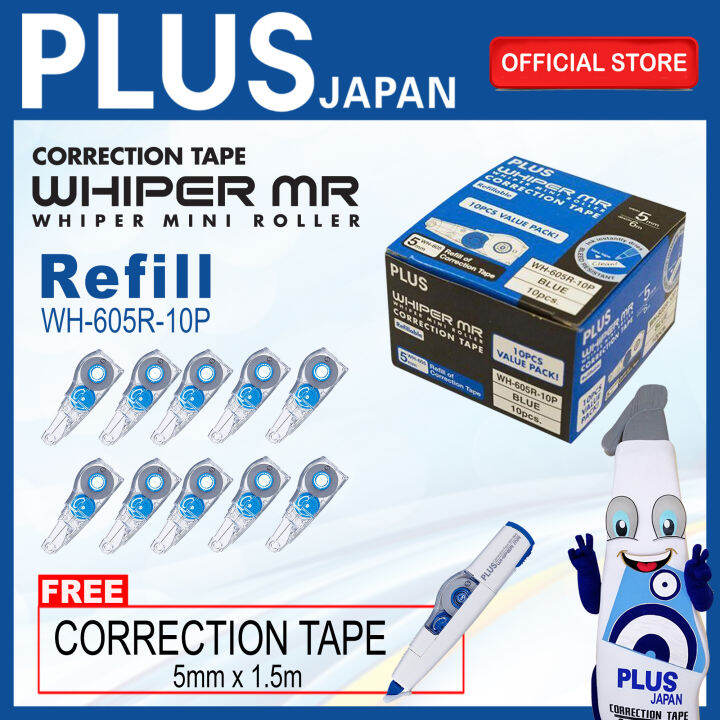 PLUS Correction Tape Refill 5MM X 6M MR WH-605R 10P Whiper- 10 Pieces ...