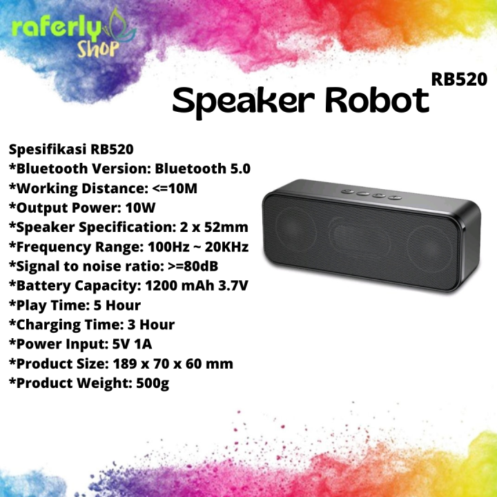 Speaker Bluetooth Robot RB520 Bluetooth 5.0 Portable Audio Wireless Super Bass Stereo Original ...
