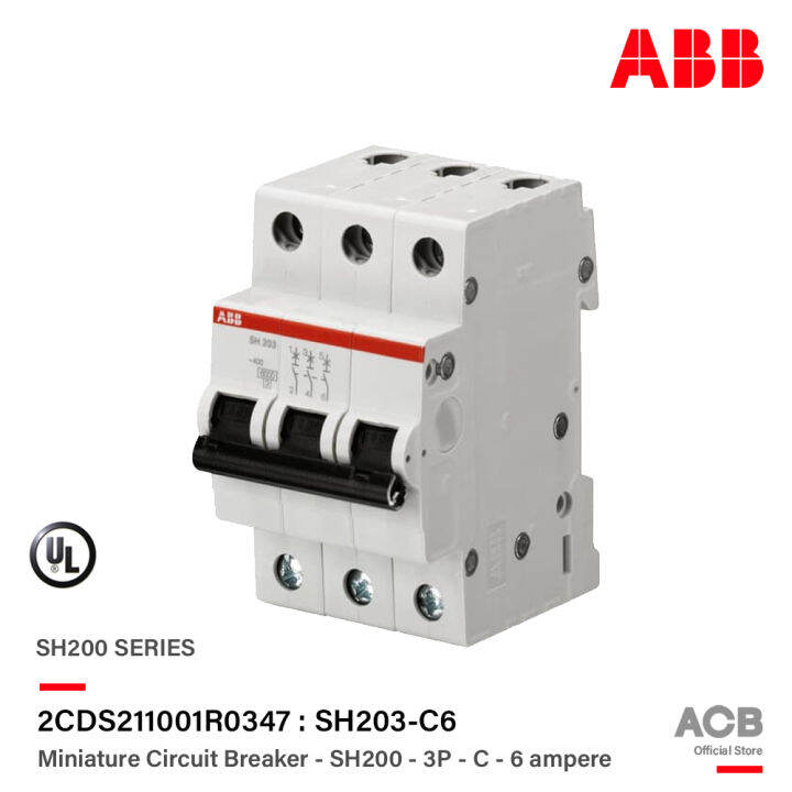 ABB - 2CDS213001R0064 เมนเซอร์กิตเบรกเกอร์ 6 แอมป์ 3 โพล 6 kA Miniature Circuit Breaker (MCB ...