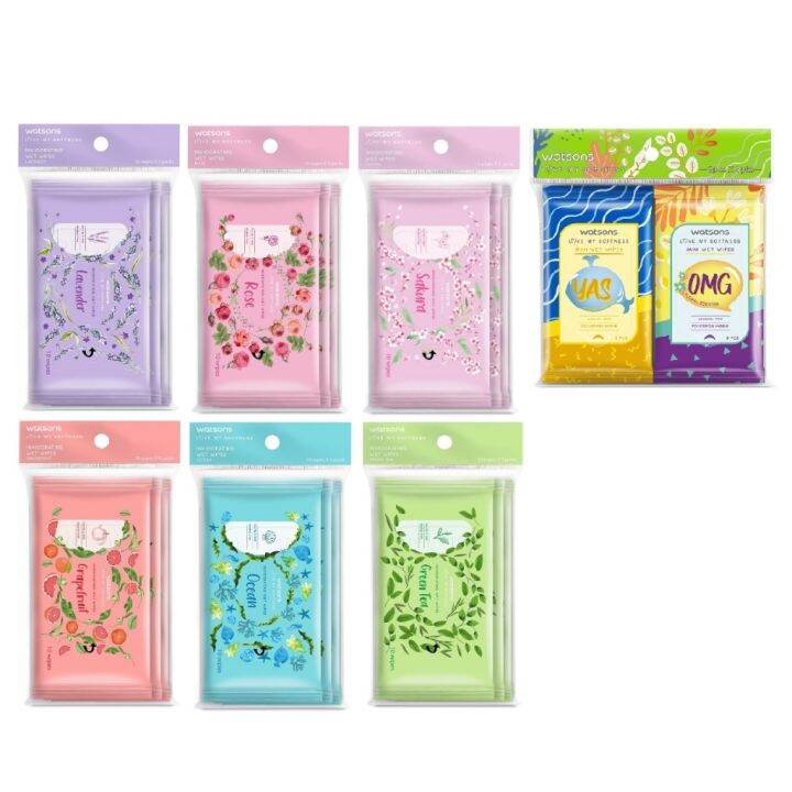 Watsons Watson Wet Wipes Tissues 10s x 3 Lavender/Rose/Sakura/Ocean ...