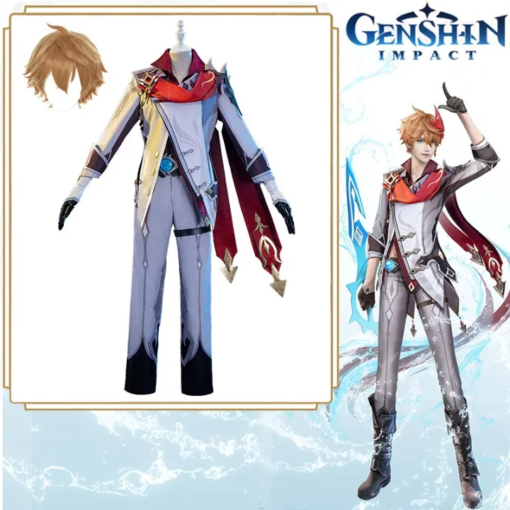 Anime Genshin Impact Tartaglia Cosplay Costume Wig Game Genshin Halloween Cosplay Costume