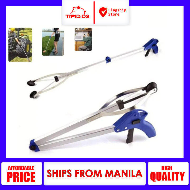 Foldable Long Trash Clamps Grab Pick Up Tool Curved Handle Design ...