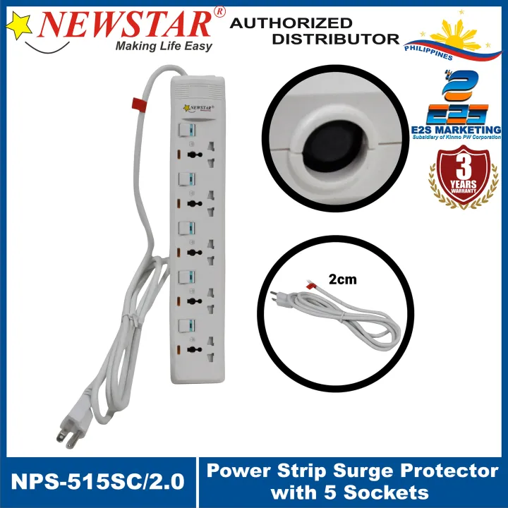 Newstar Power Strip Surge Protector 2-Meter and 4-Meter Extension Wire ...