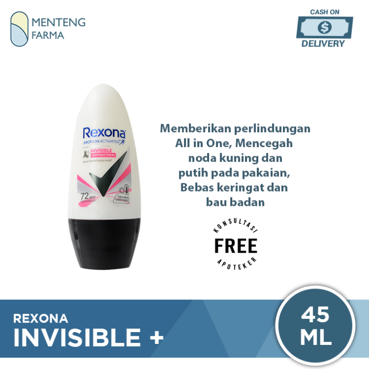 Rexona Anti-Perspirant Deodorant Roll On Invisible + Antibacterial 45 ...