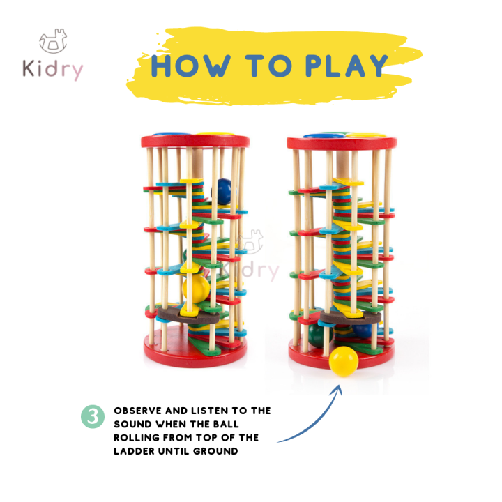 Wooden Pound and Roll Tower Early Learning Educational Toy Hammer Knock Ball Drop Ladder Toys ...