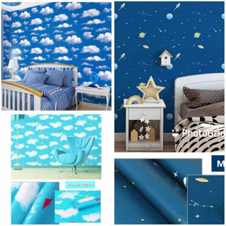 Wallpaper Dinding Motif Awan Biru Stiker Plafon Atap Rumah Dekorasi ...
