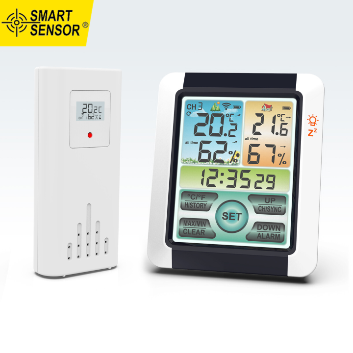 Smart Sensor Indoor Outdoor Temperature Humidity Meter Color Touchable ...