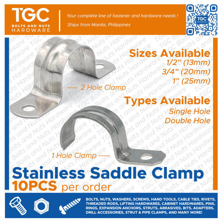 TGC 10PCS 1/2 3/4 1 Stainless Steel Pipe Clamp Double Clamp / Single ...