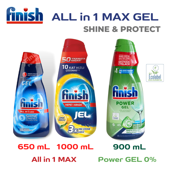Finish All in 1 MAX GEL 650ml ,1000ml/ Power GEL 0% 900mlน้ำยาล้างจาน ...