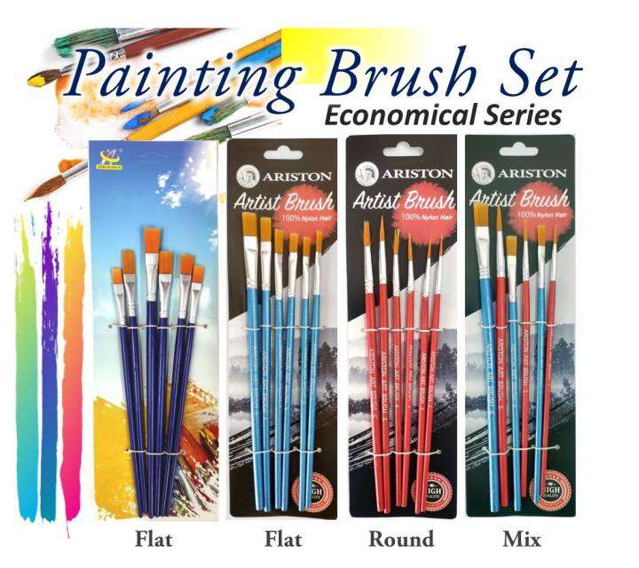 Painting Brush Set 6 pieces Flat Head Round Head Mix Head Assorted size ...