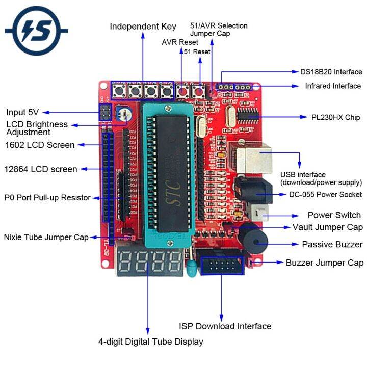8051 Development Board C51 USB Programmable MCU Controller System Grade Microcontroller Board ...