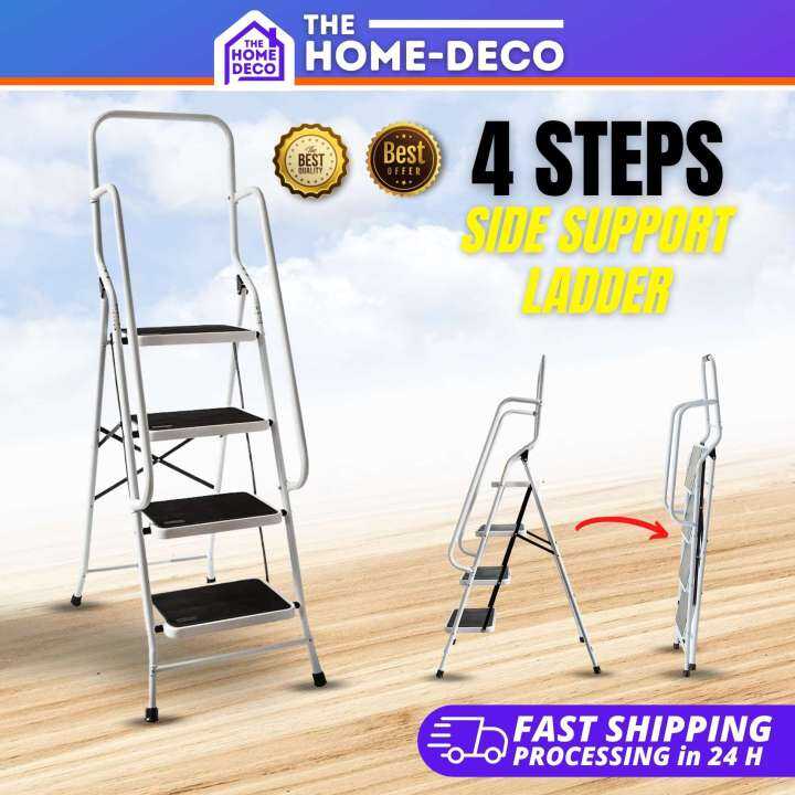 4 STEPS Side Support Steel Ladder With Handle Non Slip Step Folding ...