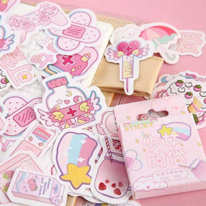 46 pcs/Box Pink Girl Sticker Creativity Scrapbook Design Stationery ...