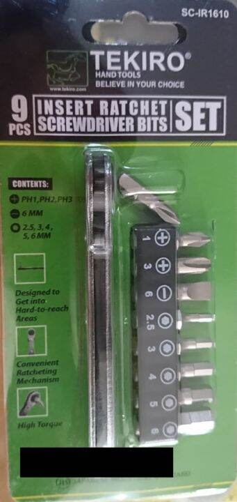 Tekiro INSERT RATCHET SCREWDRIVER 9 PCS BITS TEKIRO Gagang Ratchet ...